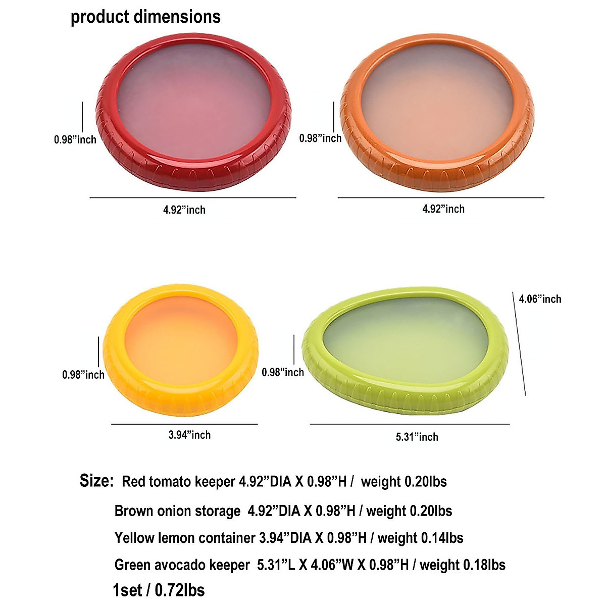 halteoly 4PC Silicone Fruit and Vegetable Storage Containers Set for Fridge, Onion Storage Container, Avocado keeper,Tomato Saver,and Lemon holder
