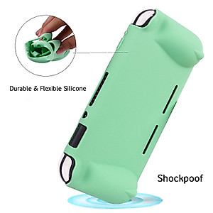 Silicone Protective Case for Nintendo Switch Lite, Soft Grip Case Cover with Comfort Ergonomic Handles for Nintendo Switch Lite 2019 [Self Stand][4 Thumb Stick Caps] (Silicone Grip-Green)