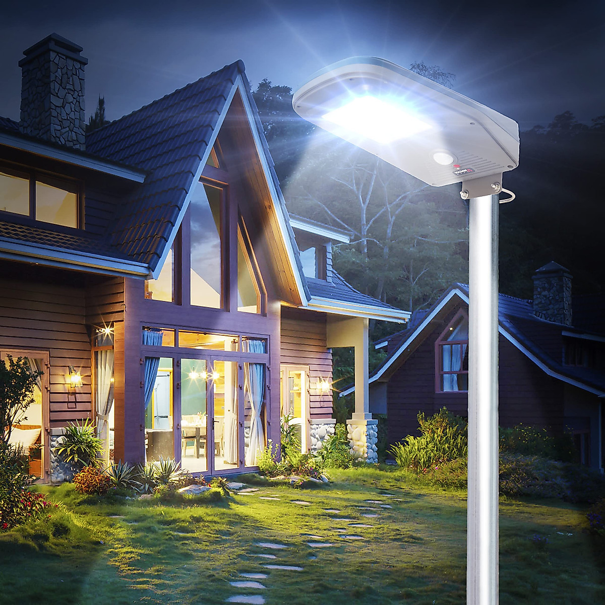 Wagan EL8591 3000 Lumen LED Solar Street Light with Remote Control Outdoor Solar Powered Flood Light Dusk to Dawn Waterproof Weatherproof Motion Sensor for Outdoor Garden Yard Path Parking Lot