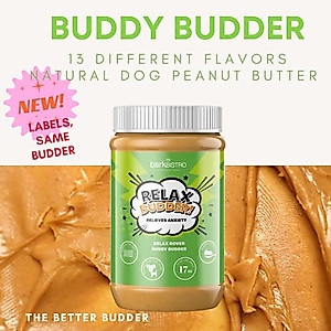 Bark Bistro Company Relaxed Rover Buddy BUDDER (Stress + Anxiety), 100% Natural Dog Peanut Butter, Healthy Peanut Butter, Peanut Butter Dog Treats, Dog Supplement, Made in USA (17oz Jar)