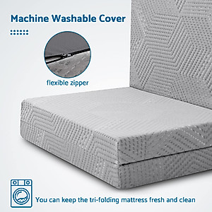 Foldable Mattress, 4-Inch Twin Size Tri Folding Memory Foam Mattress Topper with Breathable & Washable Cover, Portable and Foldable Mattress for Floor, Guest Bed, Camping - CertiPUR-US Certified,Grey