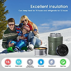 KOPOK Containers for hot food, soup vessels,Insulated Lunch Container Hot Food Jar Stainless Steel Vacuum Bento Lunch Box with Spoon for Office Picnic Travel Outdoors (Green(1 Pack))