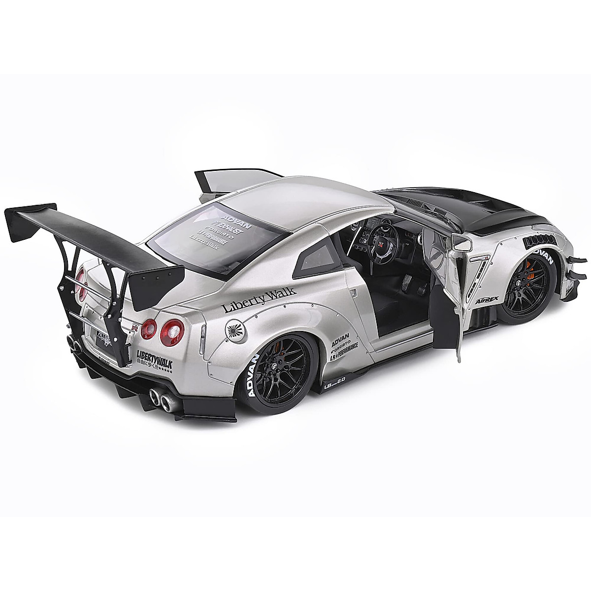 2020 GT-R (R35) RHD (Right Hand Drive) Liberty Walk Body Kit Pearl Gray Metallic with Carbon Hood 1/18 Diecast Model Car by Solido S1805802