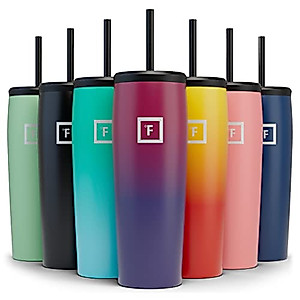 IRON °FLASK Nomad Tumbler - 24 Oz, 2 Lids (Straw/Flip), Vacuum Insulated Stainless Steel Bottle, Double Walled, Thermo Coffee Travel Mug, Water Metal Canteen (Dark Rainbow)