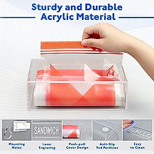Ziplock Food Bag Storage Organizer, Acrylic Drawer Baggie Organizer Plastic Bag Dispenser Holder for Gallon Slider Quart Freezer Sandwich Snack, for Ziploc Solimo Glad Bags - 5 Pack, Clear