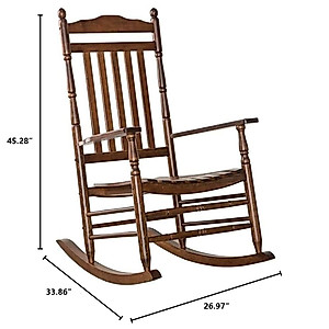 BplusZ Outdoor Wooden Rocking Chair for Patio and Porch - Traditional Indoor Outside Furniture Rocker for Lawn, Backyard and Garden, Brown