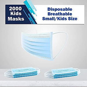 2000 Kids Disposable Face Masks, Bulk Face masks (40 Boxes, 50pcs/Box), Non Woven Thick 3-Layers Breathable Facial Masks with Adjustable