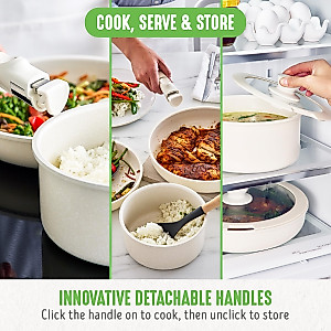 GreenLife Click 10-Piece Ceramic Nonstick Cookware Set, Detachable Handle, Stackable Space Saving Kitchen Essential, Non Toxic PFAS-Free Pots & Pans, Induction & Oven Safe, Glass Lid, Speckled Cream