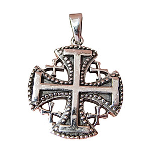 Himalayan Treasures 925 Sterling Silver Jerusalem Cross Fivefold Cross Crusaders Cross Emblem Medal Pendant Necklace A12