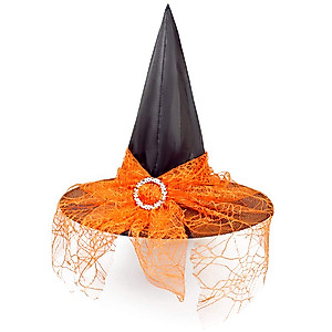 Giga Gud 4 pcs Halloween Witch Hat Halloween Vintage Witch Hat, See-Through Lace Veils Printed Hats Party Supplies Halloween Costume Accessories