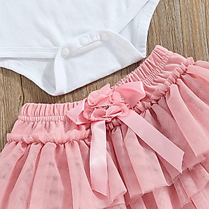 Newborn Infant Baby Girl Easter Outfit My 1st Easter Short Sleeve Romper Bodysuit and Tulle Tutu Skirt 0-18M (Pink, 3-6 Months)