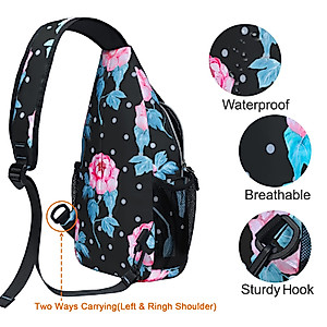 MOSISO Sling Backpack, Multipurpose Travel Hiking Daypack Impatiens Rope Crossbody Shoulder Bag, Black