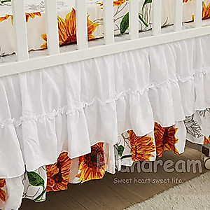 Brandream Girls Floral Nursery Bedding Yellow White Crib Bedding Sunflower Baby Blanket 3 Piece,Farmhouse Fitted Sheet, Ruffle Skirt