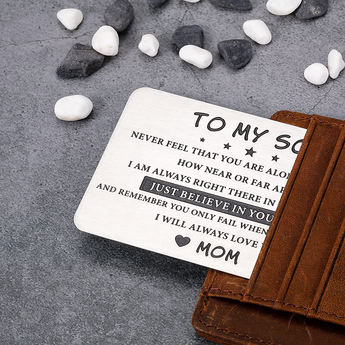 Omnitotimuse To My Son, Son Gifts from Mom Inspirational Wallet Insert Card for Son from Mom Graduation Birthday Gifts for Men Him Silver