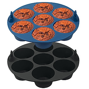 Webake 2PCS Silicone Air Fryer Muffin Pan for Baking 7 Cavity Air Fryer Silicone Cupcake Pans Non Stick Food Grade and BPA Free Muffin Tins Baking Cups