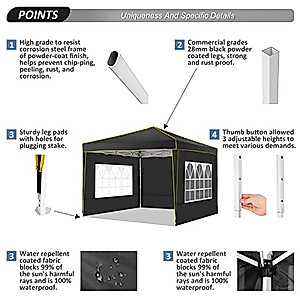 Alishebuy Pop Up Canopy with 4 Removable Sidewalls,10x10 Tent for Parties Waterproof Wedding Event Canopy,Instant Outdoor Gazebos with Church Window,Carry Bag,4 Stakes,Ropes & Sandbags