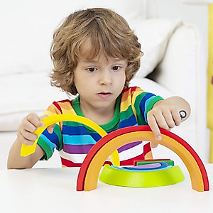 Lewo Wooden Rainbow Stacking Game Learning Toy Geometry Building Blocks Educational Toys for Kids Baby Toddlers (Rainbow)