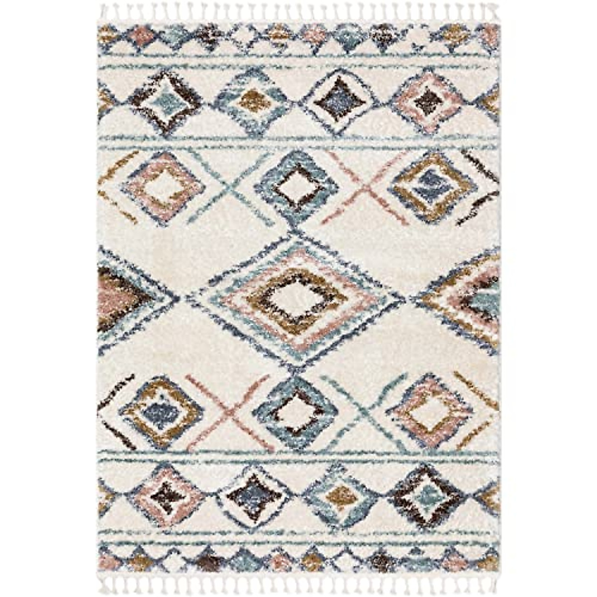 Well Woven Anetta Multi Ivory Tribal Diamonds Medallion Retro Shag (5'3" x 7'3") Area Rug