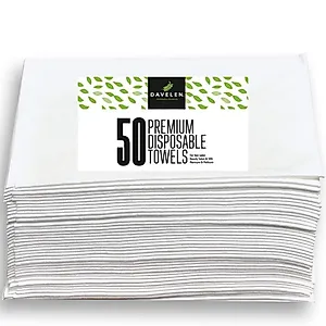 DAVELEN Disposable Large Luxury Towels (50-Count) Spa and Salon Quality Softness for Guests, Clients | Hair, Face, Body Use | Luxurious Comfort, Ecofriendly | Towels Size: 31.5” x 15 (white)