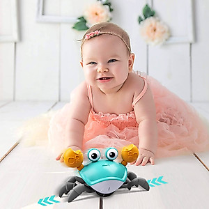 ZONICE Crawling Crab Baby Toy with Music and LED Light Up for Kids, Toddler Interactive Learning Toy with Automatically Avoid Obstacles, Build in Rechargeable Battery (Green)