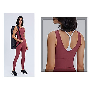 Workout Tank Tops for Women Cropped Ribbed Athletic Tank Gym Tight Fit Tops for Yoga Fitness Sports Running Dark Red 8