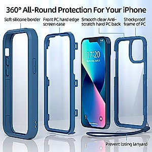 WXR for iPhone 13 Mini case/iPhone 12 Mini case,Soft Silicone Bumper & Crystal Clear Hard PC Back and Hard PC Inner,3in1 Heavy Dropproof Case for iPhone 13 Mini/iPhone 12 Mini 5.4 inch. (Blue)
