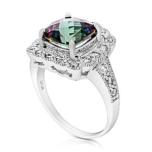 VIR JEWELS 2 cttw Mystic Topaz Ring .925 Sterling Silver with Rhodium Cushion Cut 7 MM Size 7