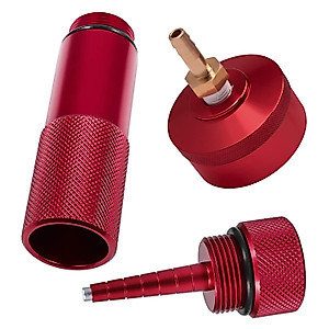Aluminum Extended Run Gas Cap with Brass Hose Fitting, Mess Free Oil Change Funnel & Magnetic Oil Dipstick Fit for Honda Generator EU2200I (Red)