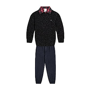 Calvin Klein Boys' 3-piece Sweater Set With Matching Button-down Shirt and Pants, Deep Black, 5