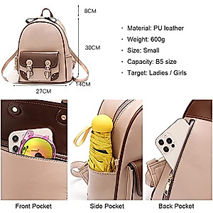 Backpack for Women Small Cute Leather, Mini Rucksack Fashion Travel for Teen Girls, khaki, Small