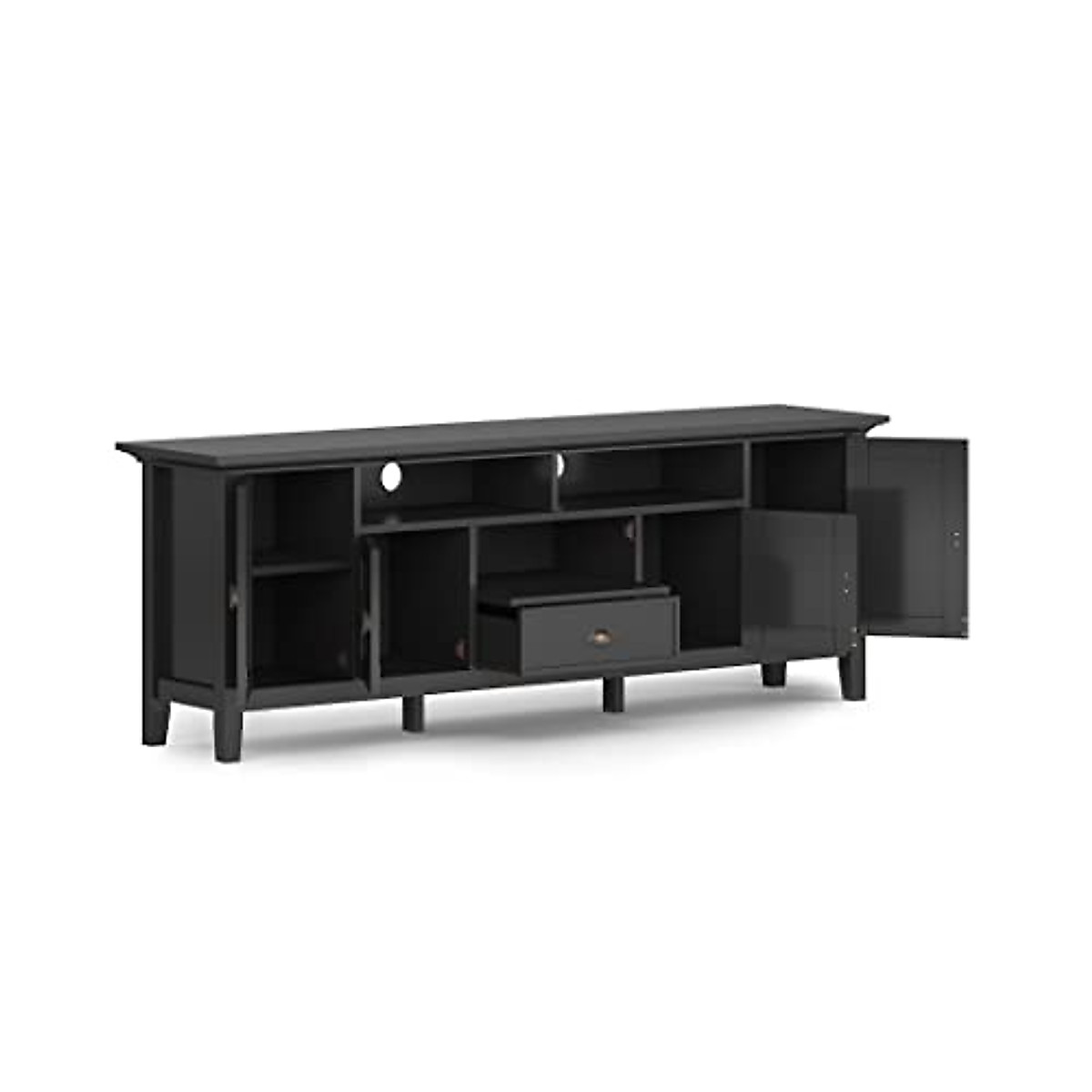 SIMPLIHOME Redmond SOLID WOOD Universal TV Media Stand, 72 inch Wide , Farmhouse Rustic, Living Room Entertainment Center, Storage Shelves and Cabinets, for Flat Screen TVs up to 80 inches in Black