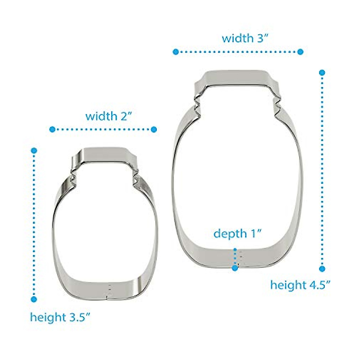 Bakerpan Stainless Steel Mason Jar Cookie Cutters, Jar Shape Cutter Set of 4 (3.5 Inch & 4.5 Inch)