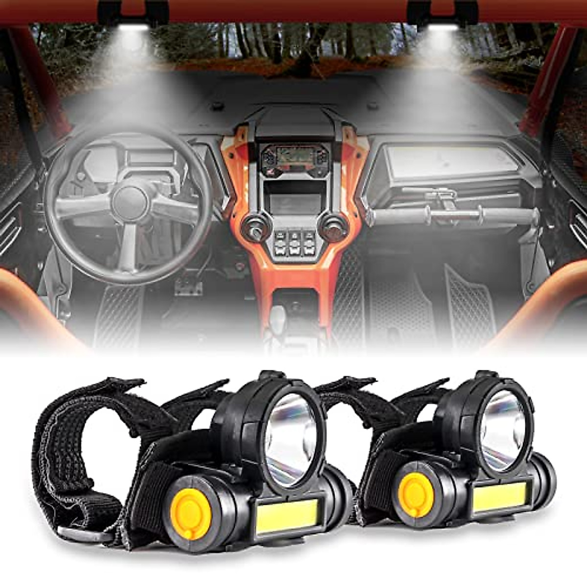 WeiSen 2 Pack LED Dome Light UTV Interior Lights Universal Fits 1.25"-2" Roll Bar Cage Mount Compatible with Polaris RZR Ranger Can Am X3 Pioneer Talon Mule Teryx Etc