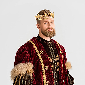 King Crown 2 Pcs Royal King Crown Metal Crystal Tiara Crown for Men Women Bridegroom Bride Princess for Wedding Halloween (Rhinestone Style)