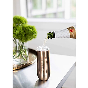 Vinglacé Stainless Steel Stemless Champagne Flute- Insulated Sparkling Wine Tumbler with Glass Insert, 6 oz, Copper