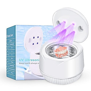 HUPZUND Ultrasonic Retainer Cleaner, 45kHz Ultrasonic UV Cleaner for Dentures, Retainer, Mouth Guard, Aligner, Whitening Trays, Toothbrush Head, 200ml Ultrasonic Cleaner Machine for Jewelry Diamond