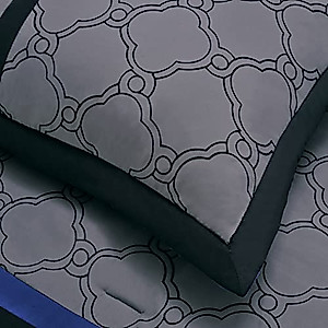 SUPERIOR Maxfield 8 Piece Embroidered Comforter Set, Queen, Blue