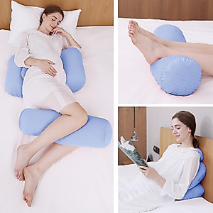 Pregnancy Pillows for Sleeping, Soft Maternity Body Pillow for Side Sleeper, Support for Back, Legs, Belly, Adjustable Travel Pregnant Women Pillow (Blue)