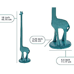 Paper Towel Holder or Free Standing Toilet Paper Holder- Cast Iron Giraffe Paper Holder - Bathroom Toilet Paper Holder or Stand Up Paper Towel Holder - Rustic Blue w/Vintage Finish by Comfify