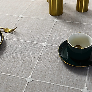 QsyyHome Lattice Oval Tablecloth Rustic Embroidery Cotton Linen Fabric Brown Checkered Table Cover Tablecloths for Kitchen Dining Party Tabletop Decoration 60 x 84 inches