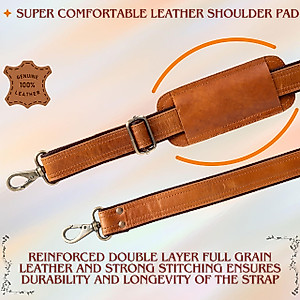 Hell Blues Bag Strap Replacement - Genuine Leather double layered with Brass Swivels ~ Adjustable Shoulder Strap for Messenger, Laptop, Camera, Travel Bags and More (CARAMEL BUFF)