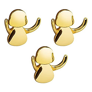 Gold Wall Hooks Decorative Coat Hook Wall Mounted Heavy Duty Towel Hook Hardware Robe Hooks Zinc Alloy Double Hooks Single Hook for Hanging Clothes Unique Modern Hooks for Bathroom 3 Pack