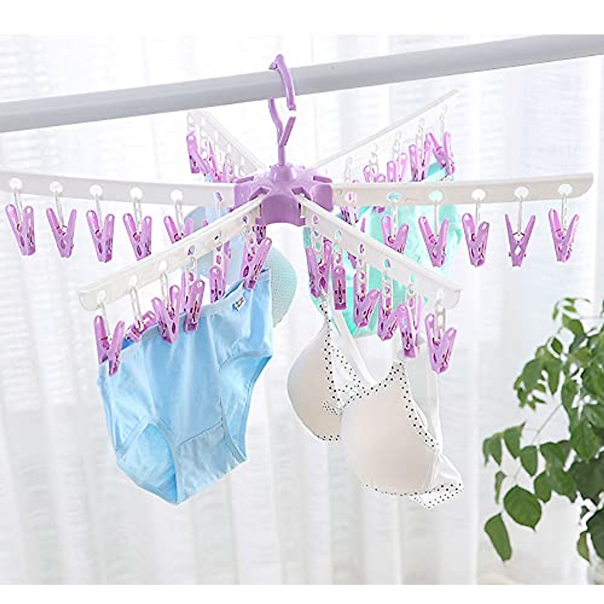 Radefaun Clip and Drip Hanger with 36 Clips Plastic Swivel Hook Portable Folding Drying Rack Baby Clothes Hanger Foldable Travel Accessories for Socks Bras Lingerie Towels Underwear Gloves