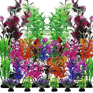 PietyPet 25 Pack Aquarium Plants, Fish Tank Decoration Colorful Artificial Fish Tank Decor Plants Aquarium Decorations for Household and Office Aquarium Simulation, Small to Large and Tall