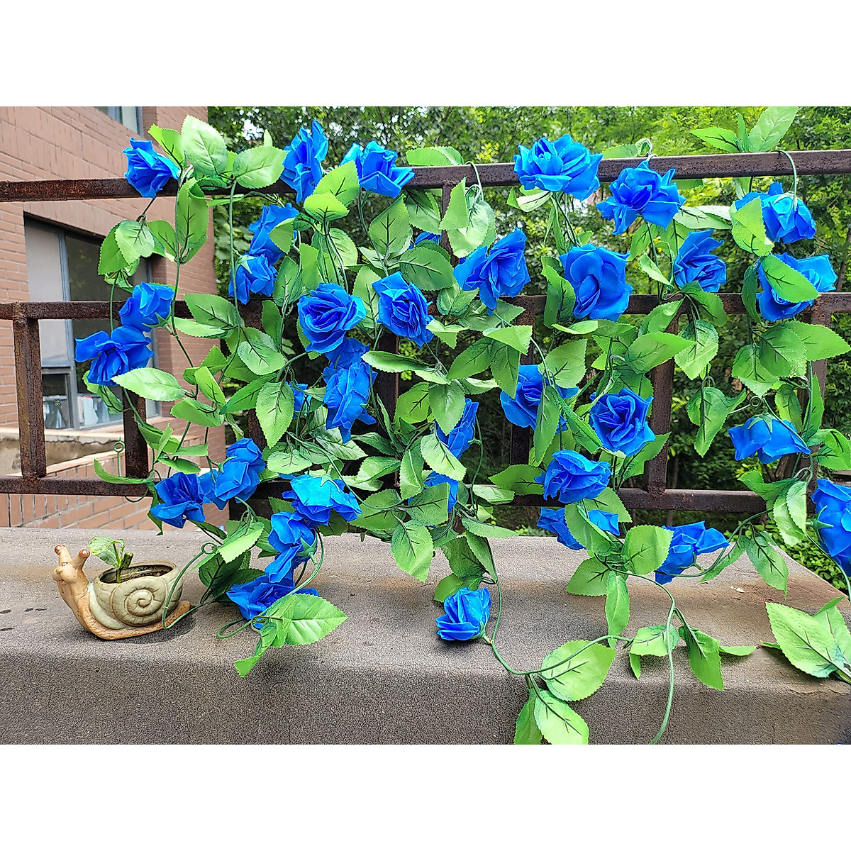 BEMACOGGI MagicZoo 2Pack 15.74FT Artificial Rose Vine Silk Flower Garland Fake Hanging Rose Flower Plant for Home Office Garden Hotel Wedding Party Decor Jewel Blue