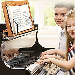 SUNFICON Large Cookbook Stand Holder Bamboo Book Stand Holder Home Office Reading Rest Textbook Recipe Music Document Tablet Display Stand Collapsible Adjustable Tray Family Friends Students Gift Idea