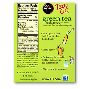4C Powder Drink Mix Packets, Green Tea 1 Pack, 24 Count, Singles Stix On the Go, Refreshing Sugar Free Water Flavorings