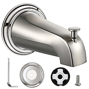 Dreyoo Slip On Diverter Tub Spout with Metal Cover Ring and Foam Gasket, Compatible with Kohler GP85556-CP, Bathroom Bathtub Faucet Set Replacement Fits 1/2'' Copper Water Tube(Brushed Nickel)