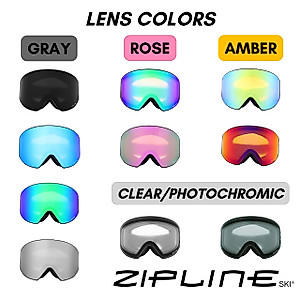 Zipline Podium XT Ski Goggles - No Fog Magnetic Lenses (Black Frame, Gray Lens/Ice Blue Finish)