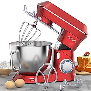 9.5QT Stand Mixer, DOBBOR 7 Speeds 660W Electric Kitchen Stand Mixer, Tilt-Head Food Mixer, Home Standing Mixer with Dough Hook, Whisk, Beater, Splash Guard & Mixing Bowl for Baking - Red